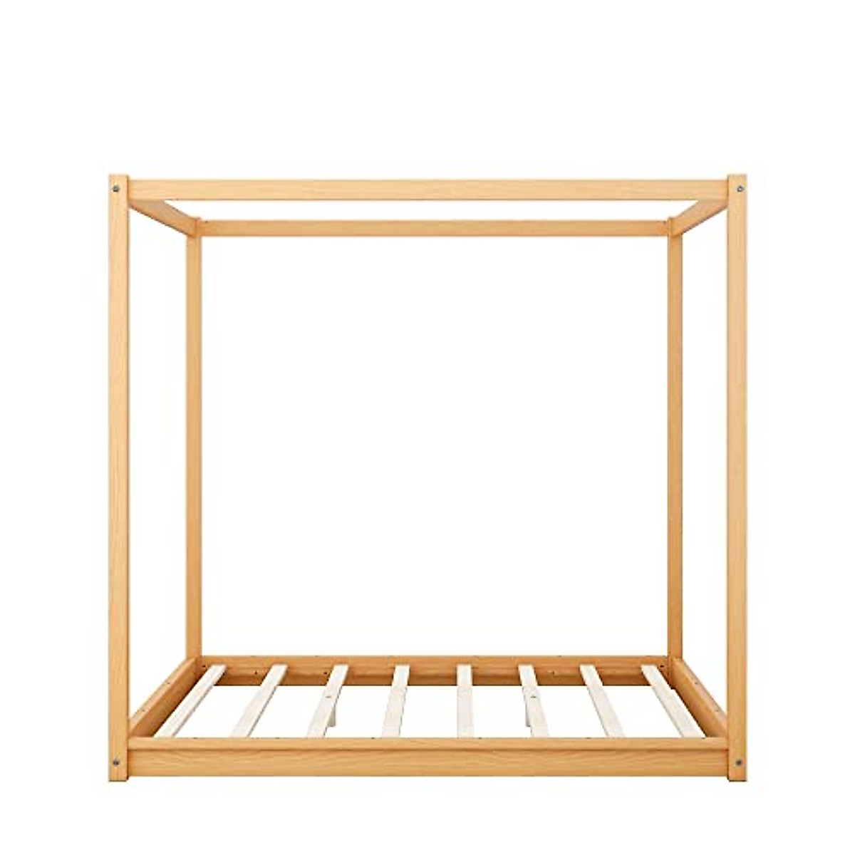 Merax Modern Queen Size Wood Canopy Bed Floor Platform Bed Frame/No Box Spring Needed/Easy Assembly, Nutural