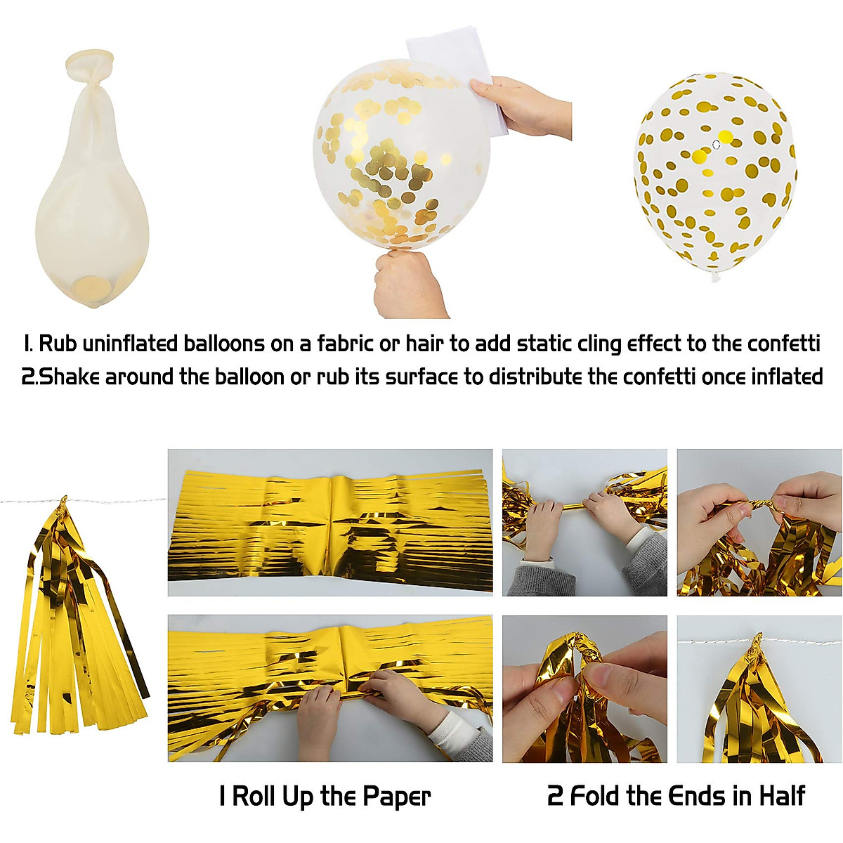 Amandir Birthday Decorations for Men Women, Black and Gold Balloons Party Decorations Happy Birthday Banner Tassels Metallic Fringe Curtains 30th 40th Birthday Graduation Decorations Supplies