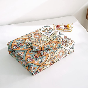 DaDa Bedding Bohemian Duvet Cover w/Pillow Cases - Reversible Coral Teal Floral Paisley Botanical Garden Party - Bright Vibrant Multi-Colorful Blue Salmon Pink - Full - 3-Pieces