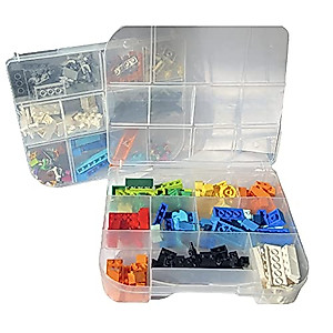 2 Pack Stackable Clear Plastic Organizer Box with Dividers for Legos, Arts & Crafts, Fishing Tackle and Jewelry, 7.625x6.75x2.25-in