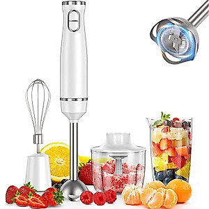 Immersion Blender Handheld, 5-in-1 Hand Blender for Kitchen, 2-Speed Stirrers Electric Whisk with 16.9OZ Food Chopper, 20.3OZ Container, Egg Whisk for Puree Infant Food Smoothies Sauces Soups