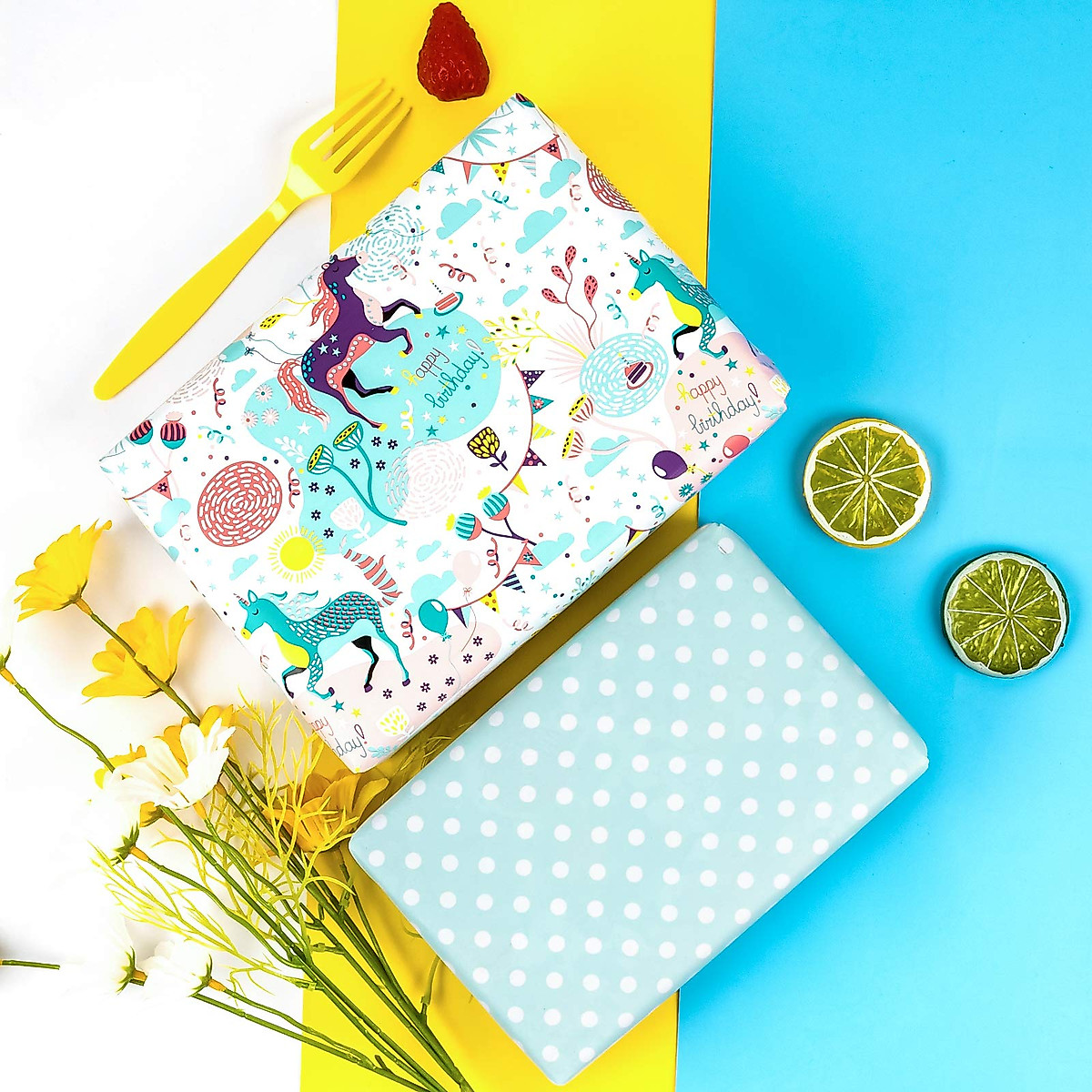 WRAPAHOLIC Jumbo Reversible Unicorn Wrapping Paper - Jumbo Roll - 24 Inch x 65.5 Feet - Girls Birthday Wrapping Paper for Kids Girls Birthday, Baby Shower