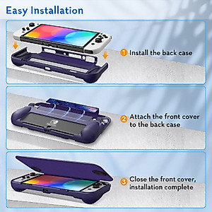 Fintie Flip Case for Nintendo Switch OLED Model - [Screen Safe] Slim Protective Soft TPU Shell with Magnetically Detachable Front Cover & Ergonomic Grip for Switch OLED Model 2021 (Galaxy)