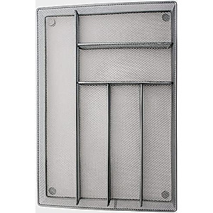 Maypes Kitchen Utensil Silverware Tray - Drawer Organizer for Flateware - Drawer Mesh Organizer (Silver)