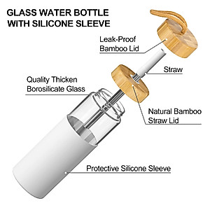 Tronco 24 oz Glass Water Bottles with Straw and 2 Bamboo Lids,Iced Coffee Cup Reusable, Smoothie Cup,Glass Boba Cup,Glass Tumbler with Silicone Protective Sleeve BPA Free - 1 Pack