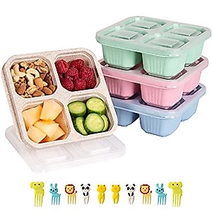 DESLON 4 Pack Snack Containers for Kids Adults, 4 Compartment Bento Snack Box, Reusable Meal Prep Lunch Containers with Compartment, Divided Small Snack Containers Bento Box for Travel Work