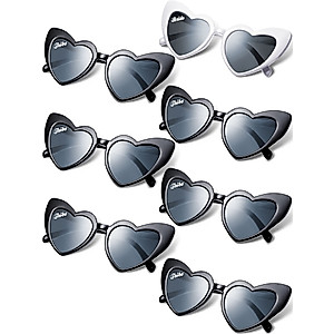 Dunzy 7 Pairs Bachelorette Sunglasses Retro Heart Bride Sunglasses Vintage Wedding Sunglasses for Bridesmaid Bridal Party (White, Black, Grey)