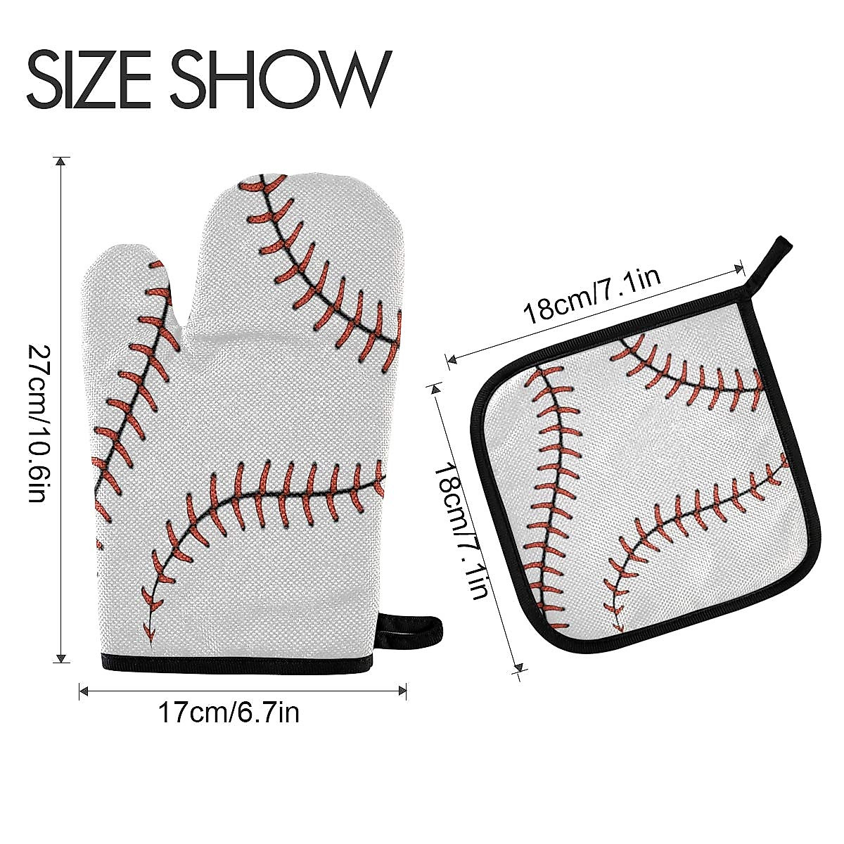 Aslsiy Baseball Oven Mitts and Pot Holders Sets Kitchen Glove Holder Heat Resistant Kitchen Mittens for Microwave BBQ Baking Grilling Thanksgiving Christmas Holiday Gifts
