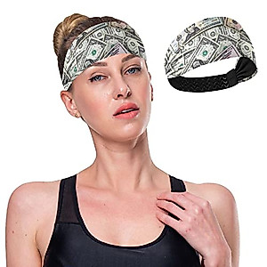 Unisex Workout Headbands Dollars-Money-Cash-Pattern Elastic Yoga Sweatband Stretchy Sports Hairband