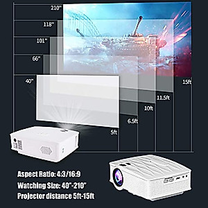 Projector Laptop Mini Projector 1080P Supported Home Outdoor Video Projector Computer, 5500 Lux 120" Display Movie Projector, Compatible with Phone, Computer, Laptop, USB, HDMI, VGA