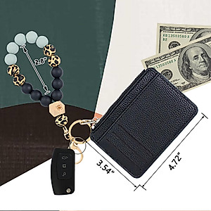 VIQWYIC Wristlet Bracelet Keychain with Wallet for Women, Silicone Beaded Keychain Bangle Car Key Rings Card Holder (Black)