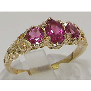 LetsBuyGold 10k Yellow Gold Natural Pink Tourmaline Womens Trilogy Ring - Size 5.75