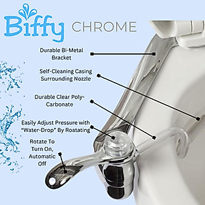 Biffy Chrome Metal Attachable Bidet: Physician Designed, Self-Cleaning 8-Stream Nozzle, Non-Electric, Adjustable Water Pressure, Two-Inch Coverage, Easy Install (Metal Bidet)