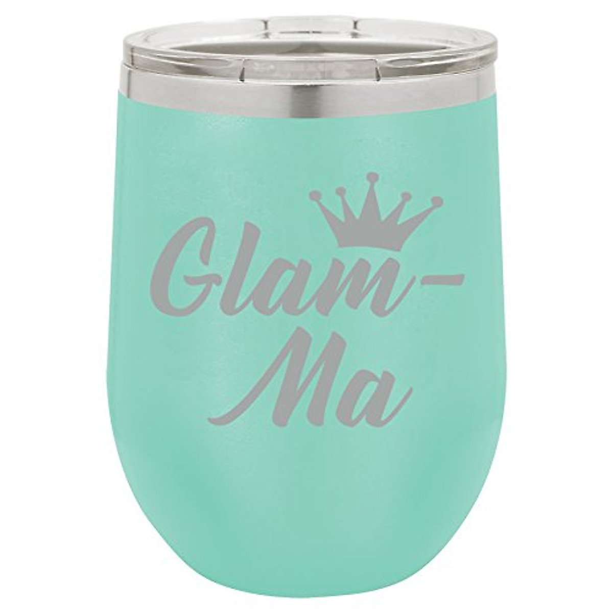12 oz Double Wall Vacuum Insulated Stainless Steel Stemless Wine Tumbler Glass Coffee Travel Mug With Lid Glam-Ma Mom Mother Grandmother Grandma (Teal)