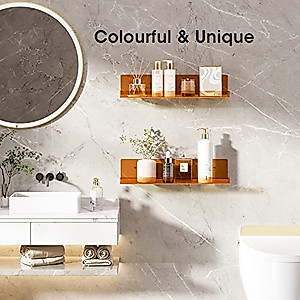 RRG 15 Inch Acrylic Floating Shelves, 2 Pack Kids Floating Bookshelf Wall Mounted Display Shelf for Books, Kids Room, Nursery, Bedroom, Bathroom, Living Room (Orange)