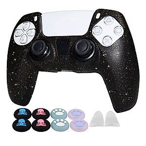 ROTOMOON PS5 Glitter Silicone Controller Skins with 8 Thumb Grips & L2 R2 Trigger Protector, Sweat-Proof Anti-Slip Controller Cover Skin Protector Compatible with Playstation 5 Controller