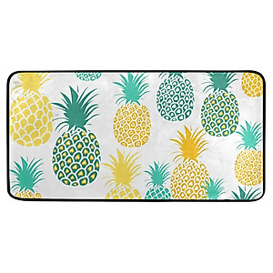 Pineapple Kitchen Rugs Summer Yellow Blue Bath Runner Rug Non Slip Area Mat Rugs for Bathroom Indoor Carpet Doormat Floor Dirt Trapper Mats Shoes Scraper 39"x 20"