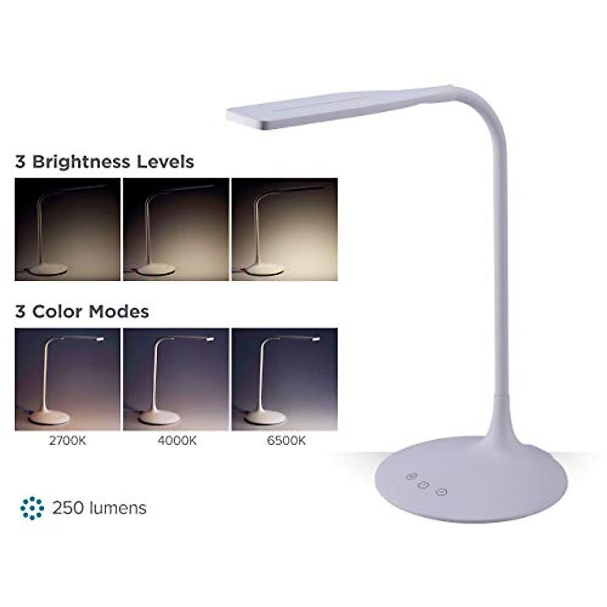 BLACK+DECKER VLED1819-BD Battery LED Desk Lamp, Dimmable with Adjustable Color Temperature, 4 Hour Battery Life, Rechargeable, Eco Friendly, White