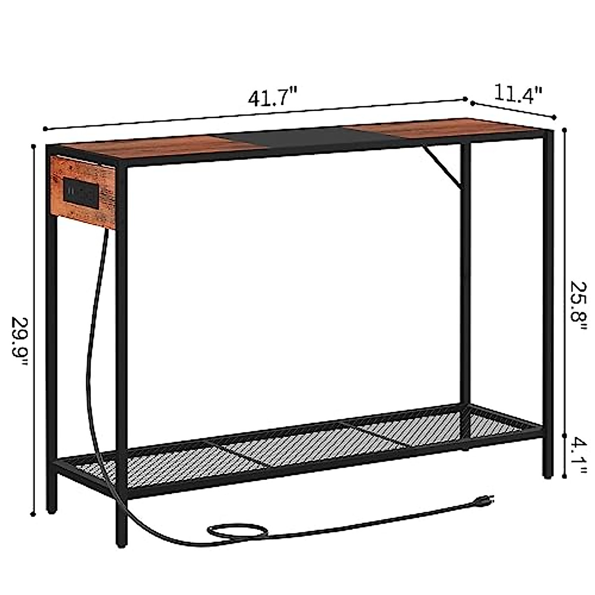 Yoobure Entryway Table, 41.7'' Console Tables for Entryway, Narrow Console Table with Power Outlet, Sofa table with Shelves, Industrial Entry Table for Living Room, Foyer, Hallway Table Entrance table