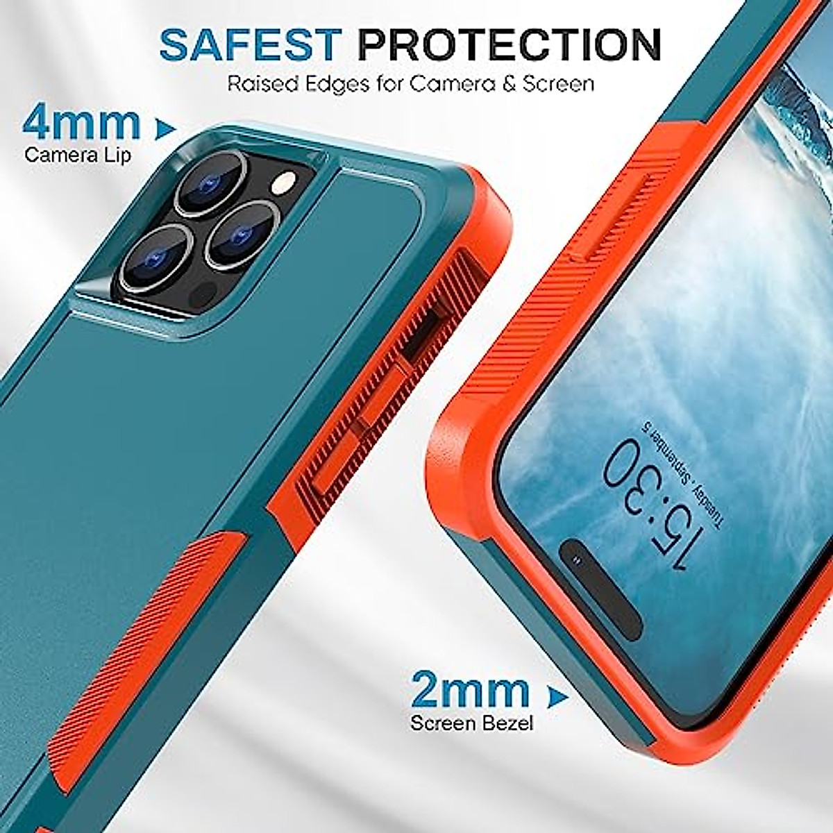 MAXCURY for iPhone 14 Pro Max Case, Heavy Duty Shockproof Dual Layer Rugged Full-Body Protective Phone Cover, 2 in 1 Slim Fit Silicone Rubber Phone Case for Men & Women (Teal/Orange)