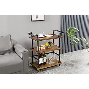 DOFURNILIM Industrial Bar Carts/Serving Carts/Kitchen Carts/Wine Rack Carts on Wheels with Storage - Industrial Rolling Carts - Wine Tea Liquor Shelves/Holder - Solid Wood and Metal Home Furniture