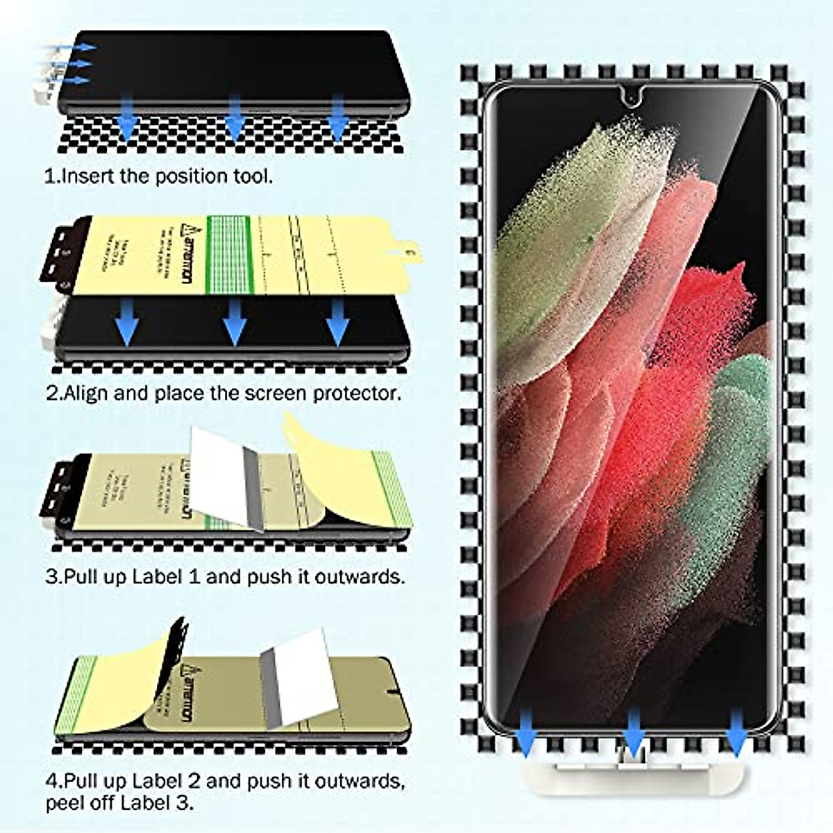 [2+2 Pack] EGV Compatible for Samsung Galaxy S21 Ultra 5G 6.8-inch, Flexible TPU Screen Protector and Tempered Glass Camera Lens Protector [Support Fingerprint Reader] [Easy Installation] Model No.ZZU