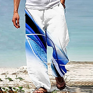 Cargo Sweatpants Mens Casual Khaki Pants Elastic Waistband Men Pants Fashion Print Cotton Linen Trousers Casual Stylish Drawstring Elastic Waist Straight Legs with Pockets Blue S