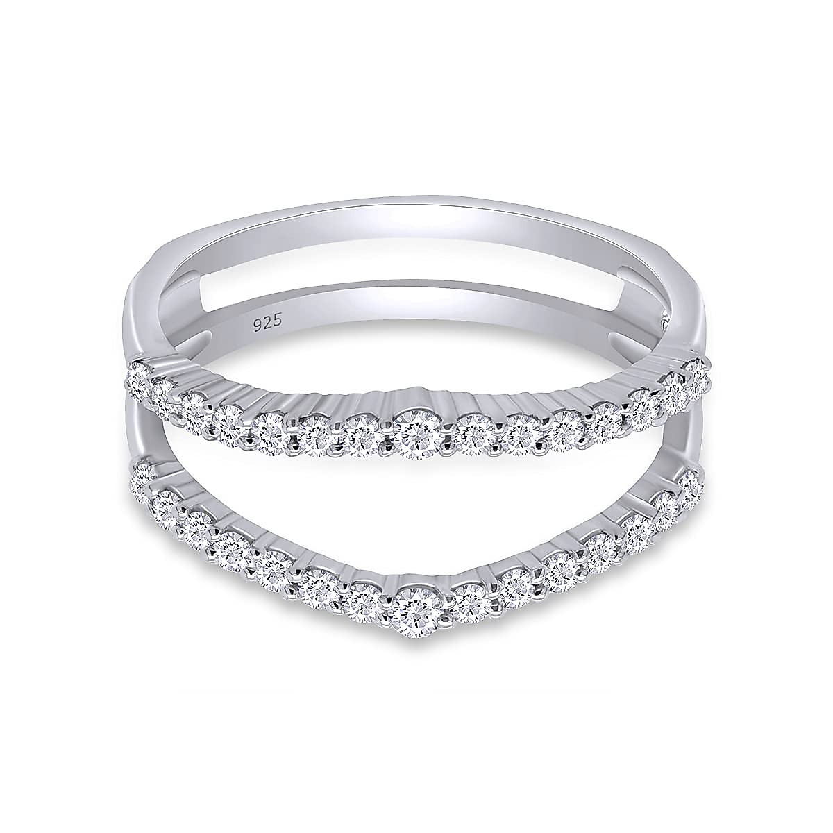 AFFY 0.50 Carat Round Sparkling White Cubic Zirconia Curve Enhancer Guard 14k White Gold Over Sterling Silver Ring Size-7