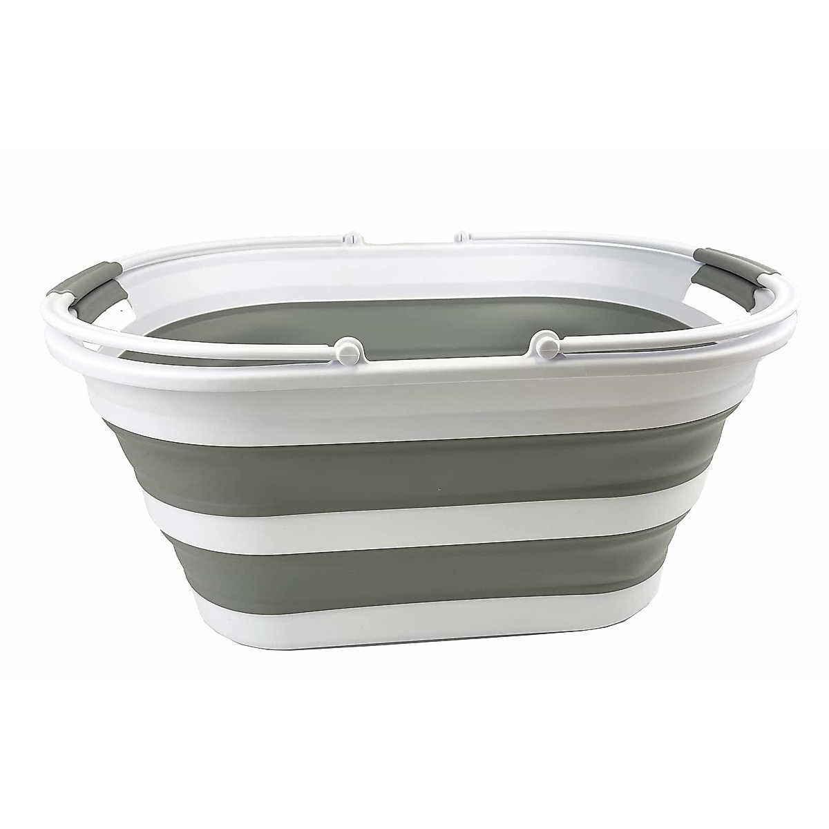 SAMMART 38L (10 Gallons) Collapsible Plastic Laundry Basket - Foldable Storage Container/Organizer - Portable Washing Tub - Space Saving Laundry Hamper (White/Grey)