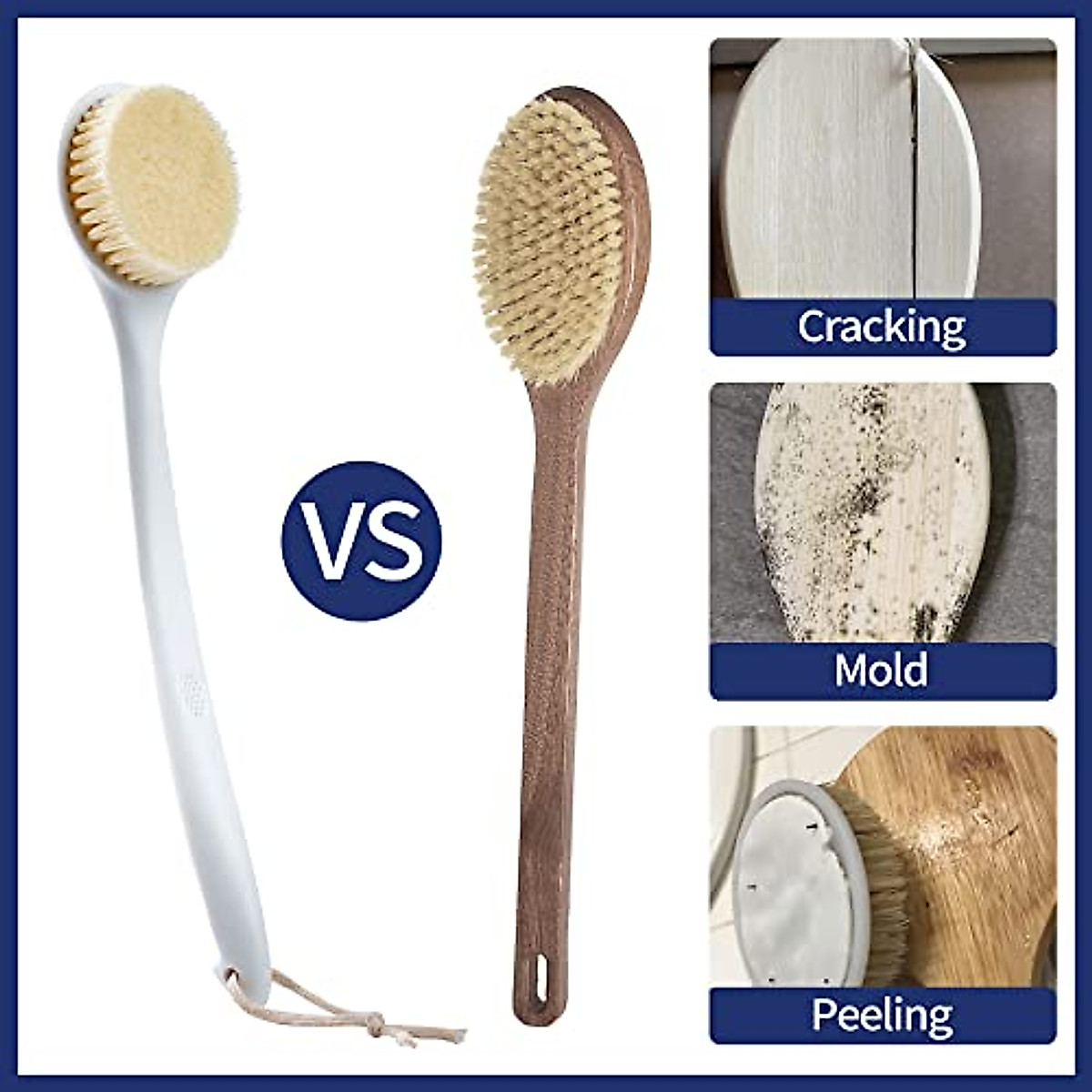 Back Brush Long Handle for Shower, Never Mold Shower Back Brush Back Scrubber for Shower,Back Brush for Shower for for Men & Women(White)