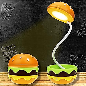 Cute Desk Lamp for Kids, Rechargeable Hamburger Small Desk Lamps with Adjustable Neck Dimmable Touch Switch, Nursery Night Lights, Kawaii Desk Accessories, Kawaii Room Decor for Boys Girls Gifts