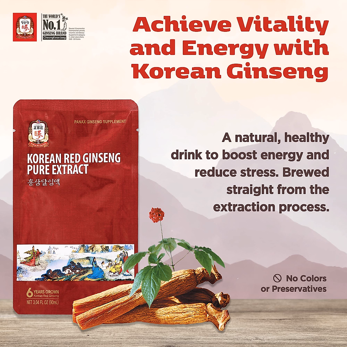 CheongKwanJang [Korean Red Ginseng Pure Extract Cut 100% 6-Year-Old Korean Red Ginseng Roots, Immune System Support Supplement Booster - 90 mL Pouch (30 Count)