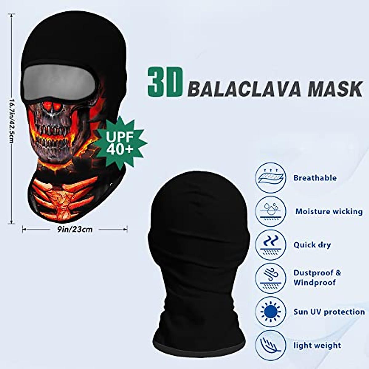 Obacle Balaclava Face Mask Men Women Ski Hunting Cycling (Skull Fire Face)