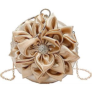 GRUBIFY Women Rose Shaped Clutch Soft Satin Wristlet Handbag Wedding Party Purse (Color : Z-Round Champagne)