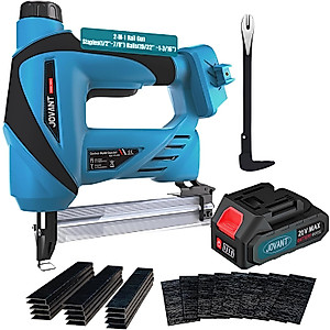 JOVANT Nail Gun Battery Powered, Cordless Nail Gun with 1 * 2.0Ah Li-ion Battery, 20V 2 in 1 Electric Nail Gun with Staple Remover, Battery Nail Gun for Upholstery, Small Projects and Woodworking