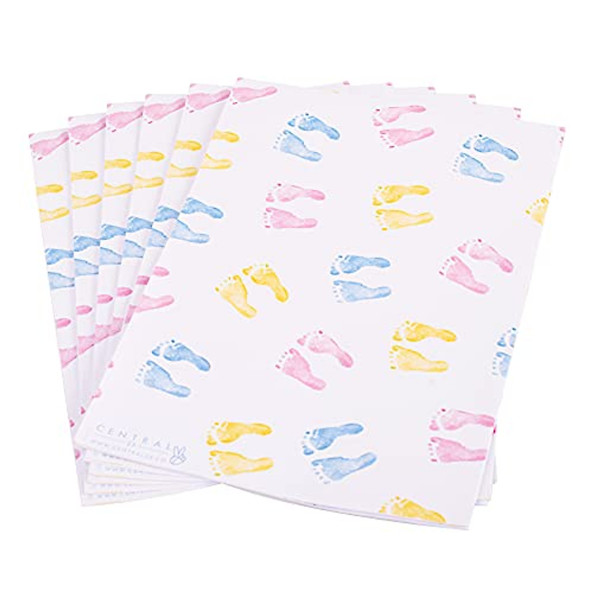 CENTRAL 23 - New Baby Wrapping Paper - 6 Sheets of Gift Wrap - Babies Feet - for Girls or Boys - Pink Blue and Yellow - Recyclable