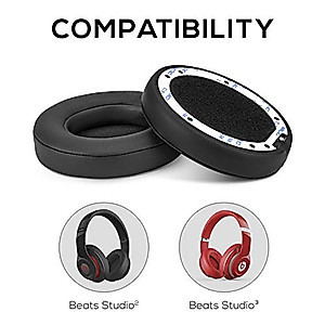 Brainwavz Replacements Ear Pads for Beats Studio 2 & Studio 3 Wired & Wireless Headphones, Earpads Made with Thick, Soft Memory Foam & Soft Vegan Leather (B0500, B0501) - Black