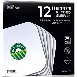 Big Fudge 25x Vinyl Record Inner Sleeves - Round Corners for 12" Records - Vinyl Record Sleeves in Heavyweight & Acid Free Paper - Protective LP Album Cover - White