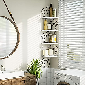 Alsonerbay White Corner Shelf 4 Tier Shelves for Wall Storage, Easy-to-Assemble Floating Wall Mount Shelves for Bedrooms and Living Rooms (Squirrel Shaped)