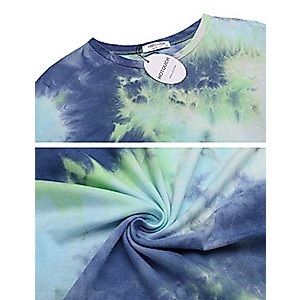 HOTOUCH Womens Short Sleeve Tops and Shorts PJ Sets 2 Piece Pajamas Set Sleepwear Nightwear Blue Green Tie Dye, Large