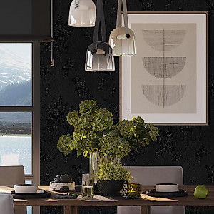 lenify Black Flower Wallpaper Stick and Peel 17.7inch x 118.1inch Embossed Floral Stick Peel Contact Paper Solid Pure Waterproof Black Self Adhesive Wallpaper Black Flower Removable Shelf Vinyl Roll