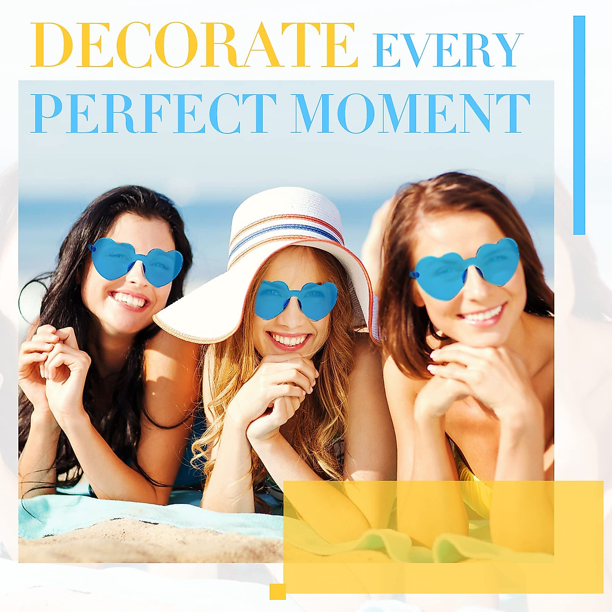 Konohan 16 Pairs Heart Shape Rimless Valentines Sunglasses Transparent Love Fun Sunglasses Party Accessories for Women (Blue)