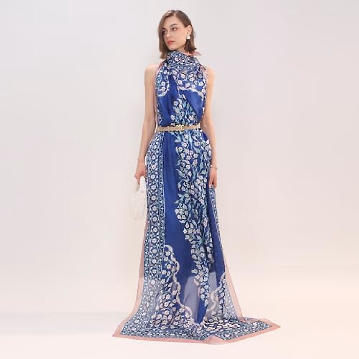 DANA XU 100% Mulberry Satin Silk Summer Travel Scarf Extra Large Women Floral Shawl Oversize Soft Wraps For Evening Dresses