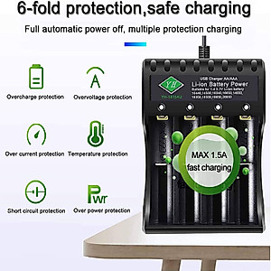18650 Lithium Battery Charger 4 Bay Universal Fast Charger for 3.7V Li-ion 10440,14500,16340,16650,14650,18350,18500,18650(123A) Ni-MH Ni-Cd A AA AAA AAAA rechargeable Battery(battery)