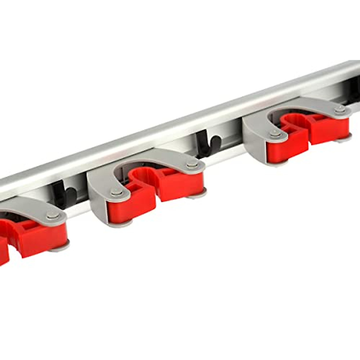 Alpine Industries Mop and Broom Holder Track - 5 Hooks 4 Holders Sliding Cleaning Tool Organizer - Heavy-Duty Adjustable Wall Mount Space Saving Storage Solution (4 Holders - 5 Hooks)