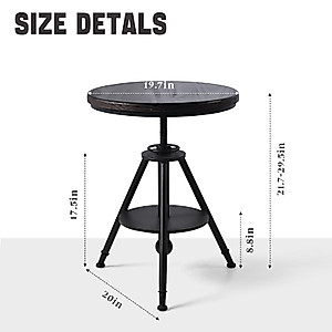 BOKKOLIK Industrial Bistro Table Vintage Small Cafe Table Farmhouse Round Dining Table for Kitchen Rustic Side Table Swivel Wooden Top 21-29inch Height Adjustable