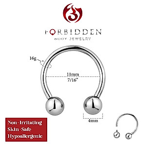 Forbidden Body Jewelry 16g 11mm Surgical Steel Internally Threaded Horseshoe Body Piercing Ring