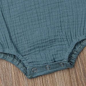 Newborn Button Baby Boy Girls Bubble Romper Sleeveless Cotton Summer Romper Jumpsuit Clothes (Blue, 6-12 M)