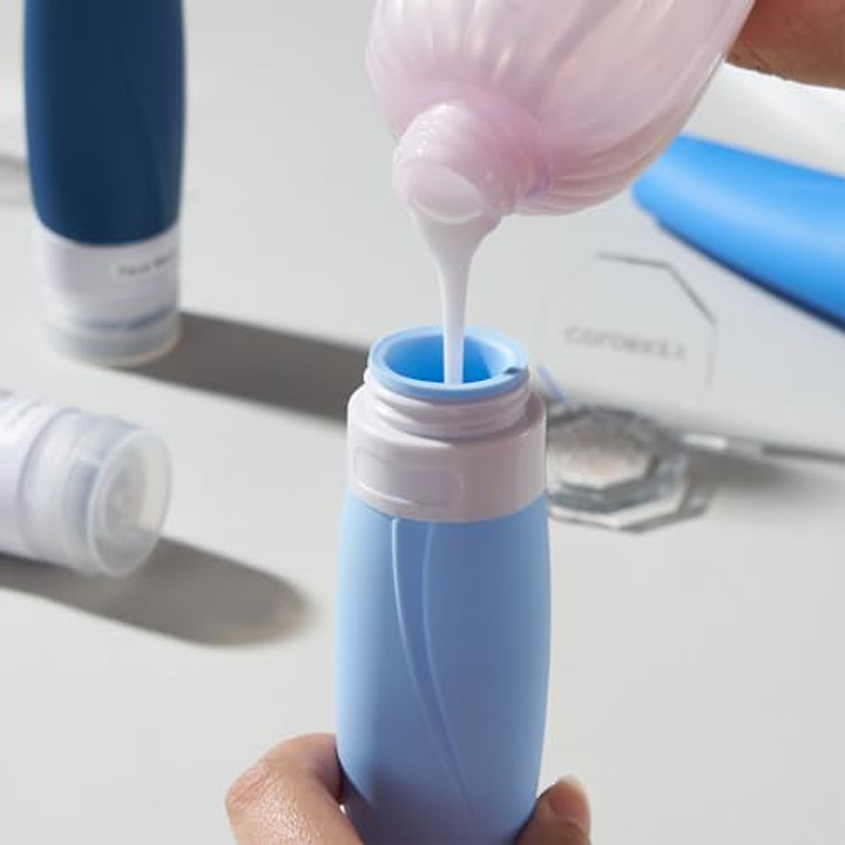 INSFIT Portable Travel Bottles TSA Approved, 3oz Travel Size Toiletries Containers, Leak Proof Carry on Bottles for Liquids BPA Free Squeezable Silicone Tubes, Travel Accessories for Shampoo Blue