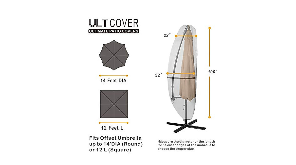 ULTCOVER 600D Waterproof Patio Umbrella Cover - Black